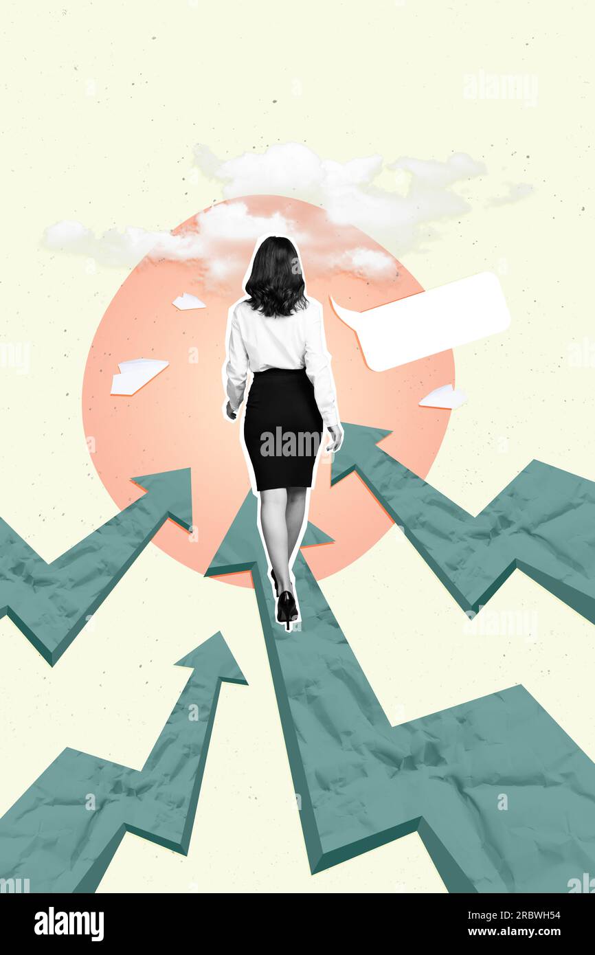 Poster picture collage image of successful confident woman go forward ...