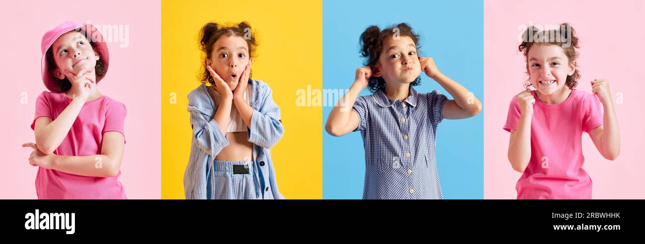 Collage ,ade of portraits of little beautiful girl, child in different ...