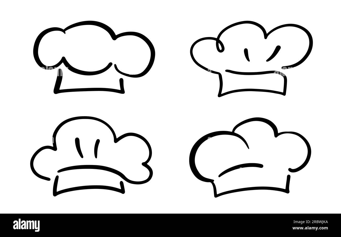 Chef Hat Line Art Drawing Icon Set. Cooking Logo Stock Vector Image ...
