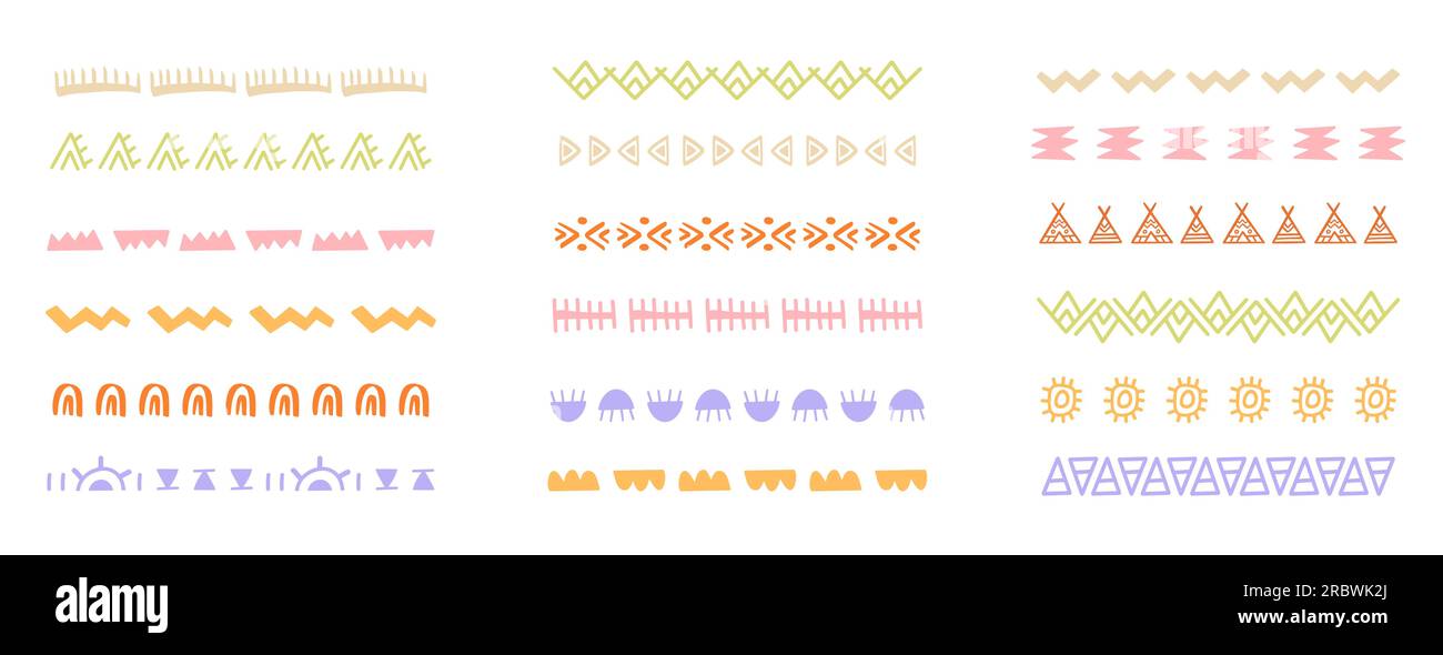 Vector Boho Doodle Borders Set. Tribal Strokes Stock Vector Image & Art ...
