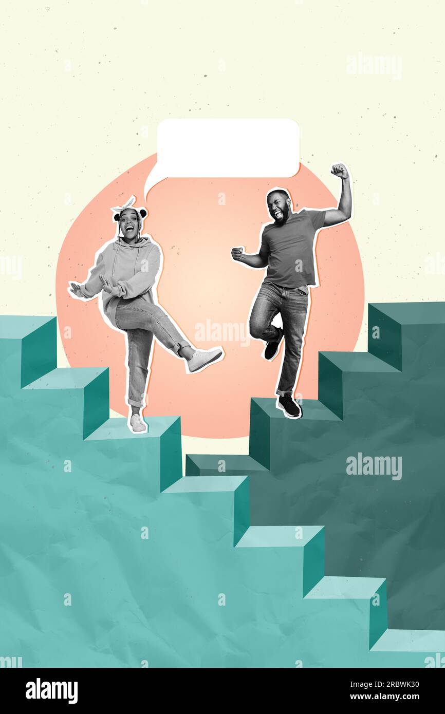 Placard collage photo poster sketch of positive happy people celebrate ...