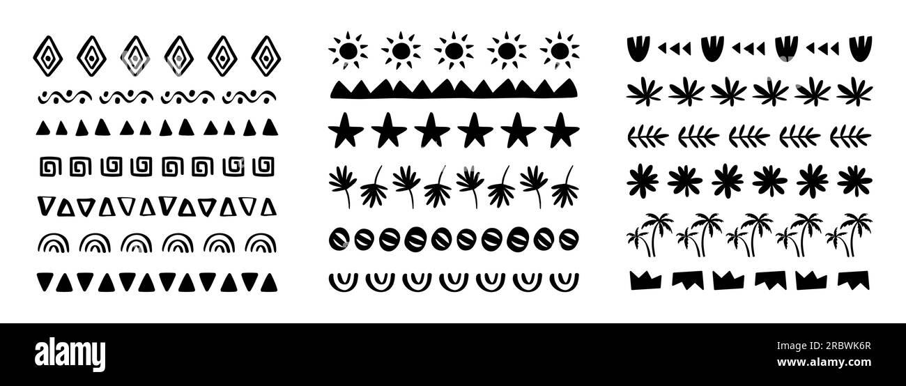 Vector Boho Doodle Borders Set. Tribal Strokes Stock Vector Image & Art ...
