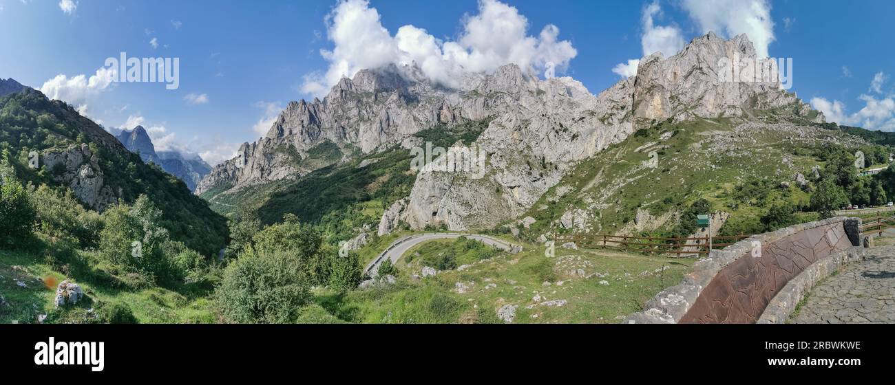 Panoramic view at the Picos de Europa, or Peaks of Europe, a mountain ...
