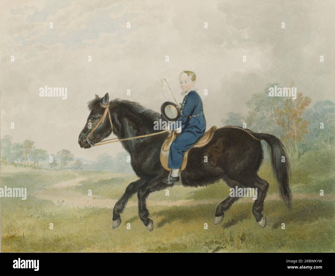Painting of a young boy riding a pony 1829 by Penry Williams Stock ...