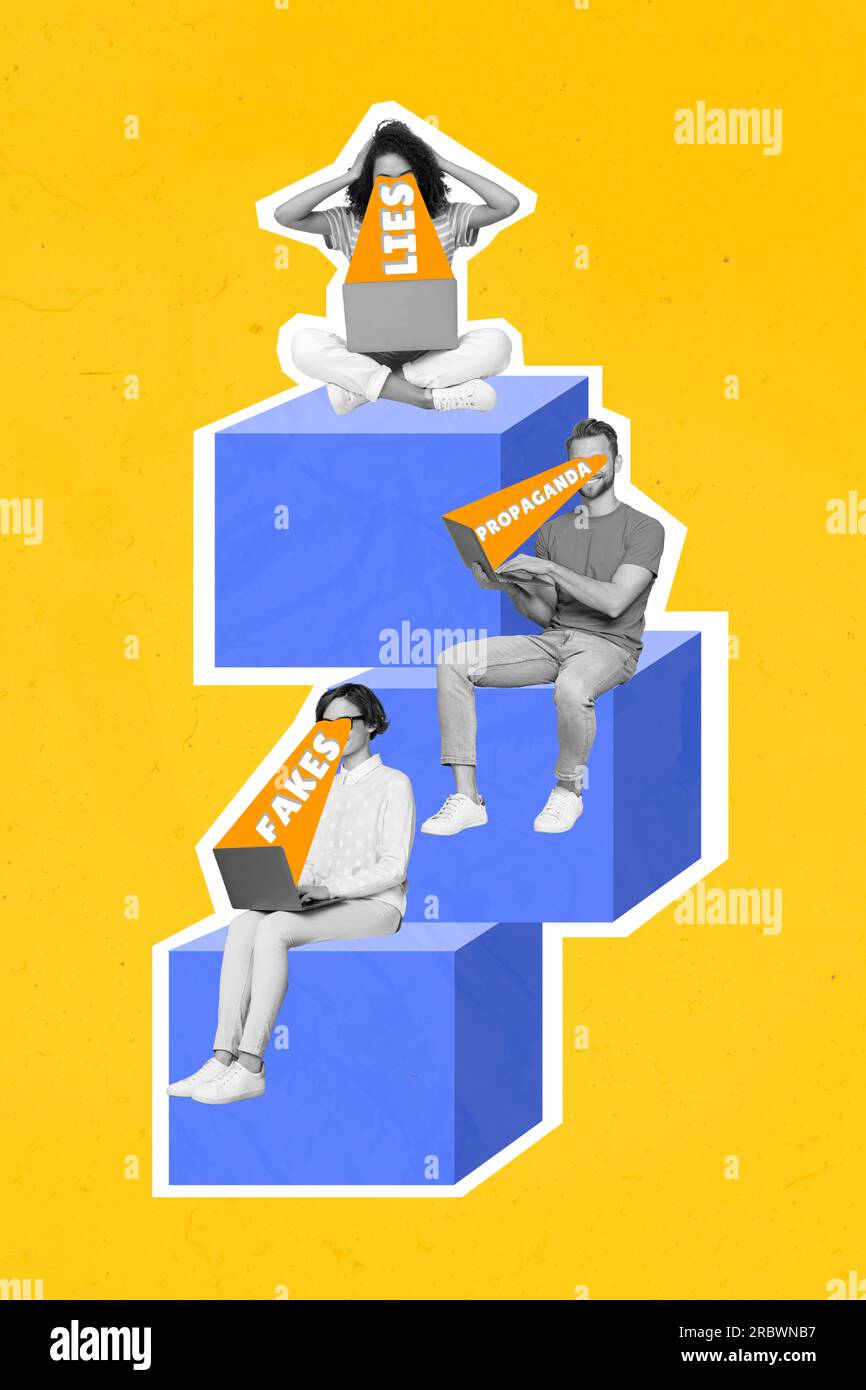 Collage pop sketch image of addicted people zombifying modern devices ...