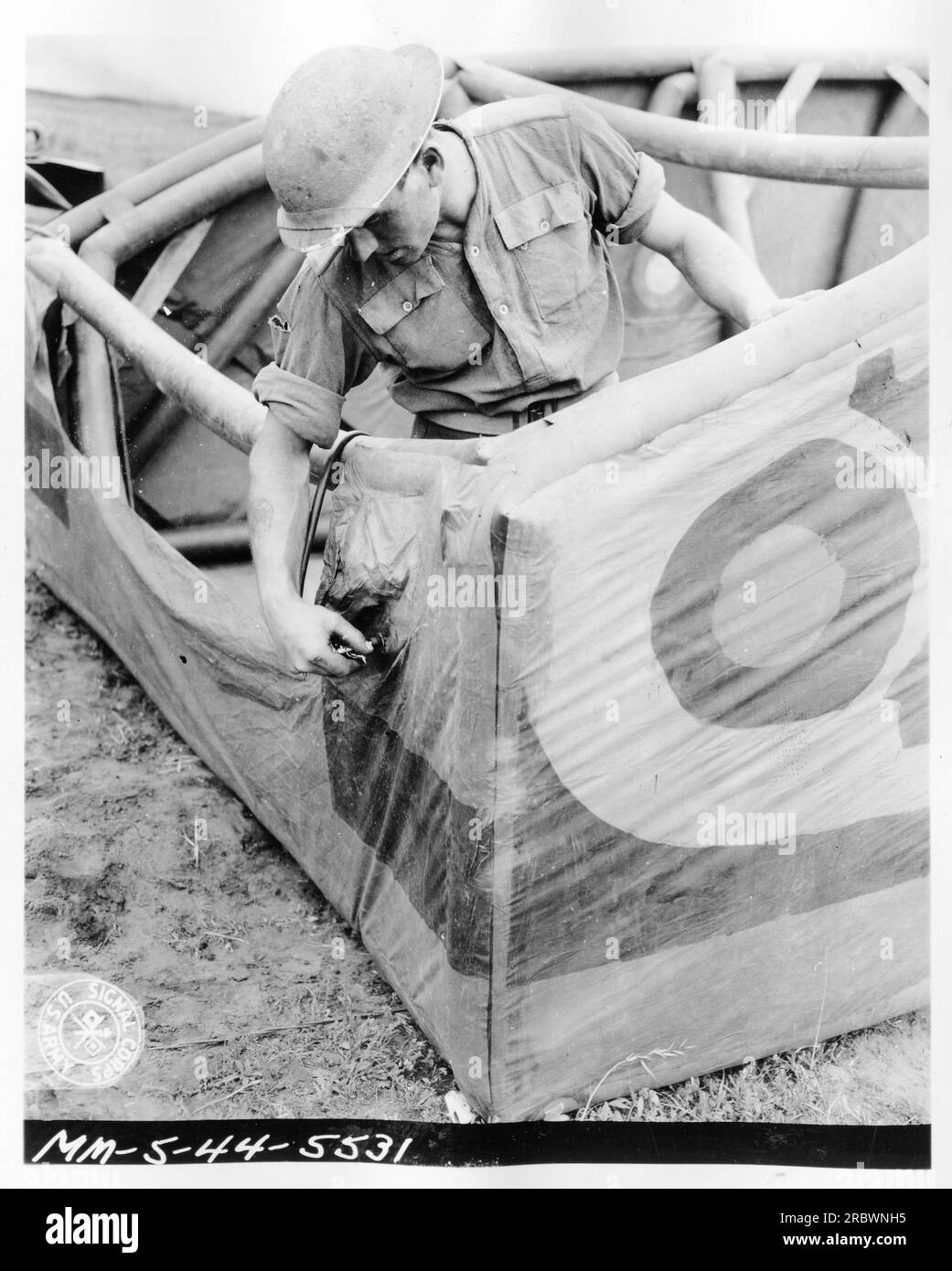 Close-up of a corner of British-made dummy tank used during World War ...