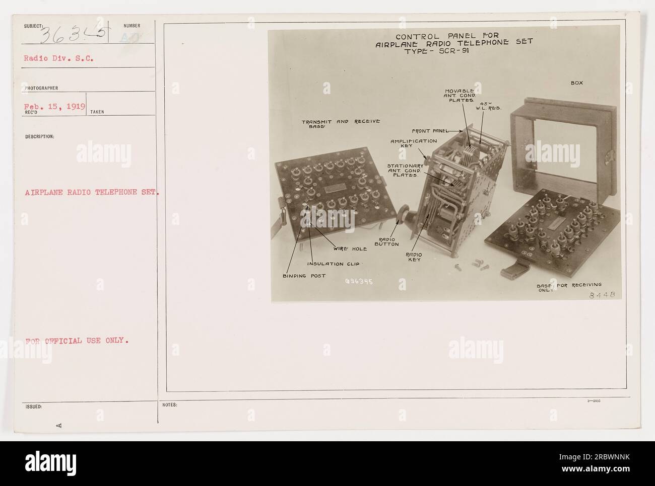 Image depicts an official radio telephone set, type SCR-91 Q36345 ...
