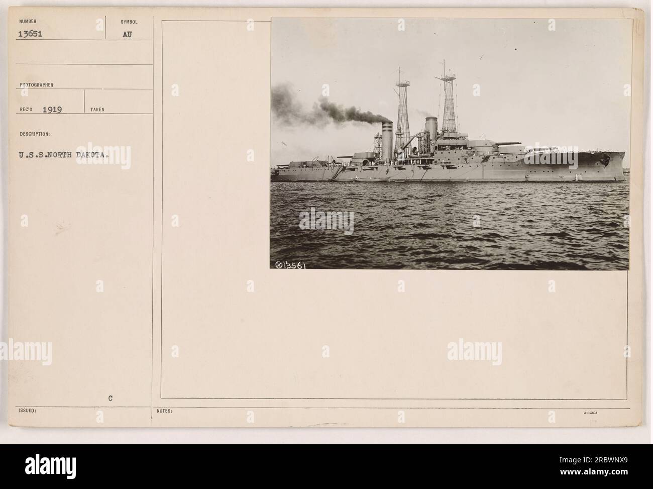 US naval ship USS North Dakota during World War I, taken in 1919. The ...