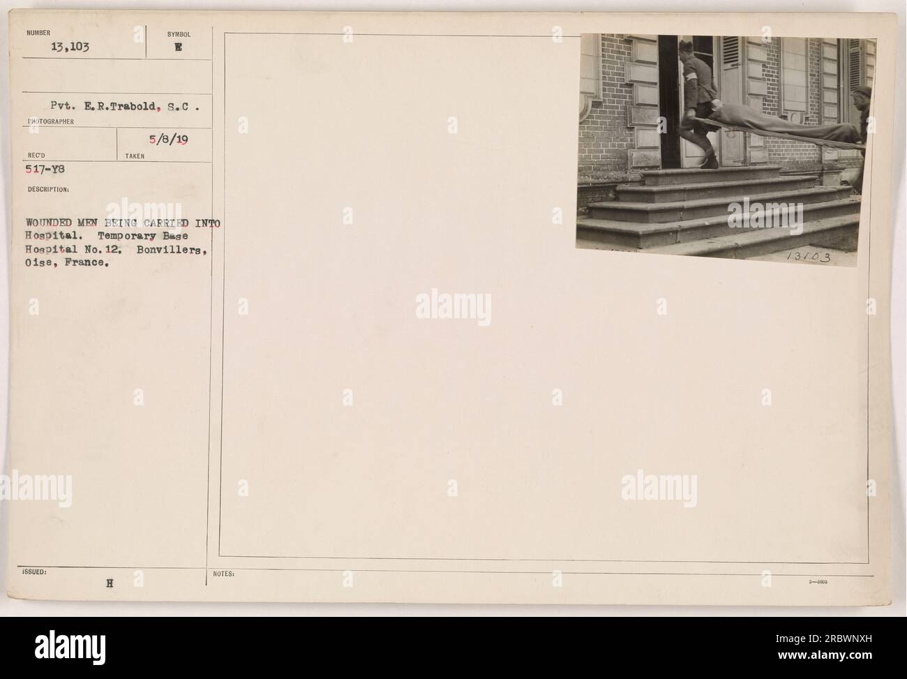Pvt. E.R. Trabold takes a photograph at Temporary Base Hospital No.12 ...
