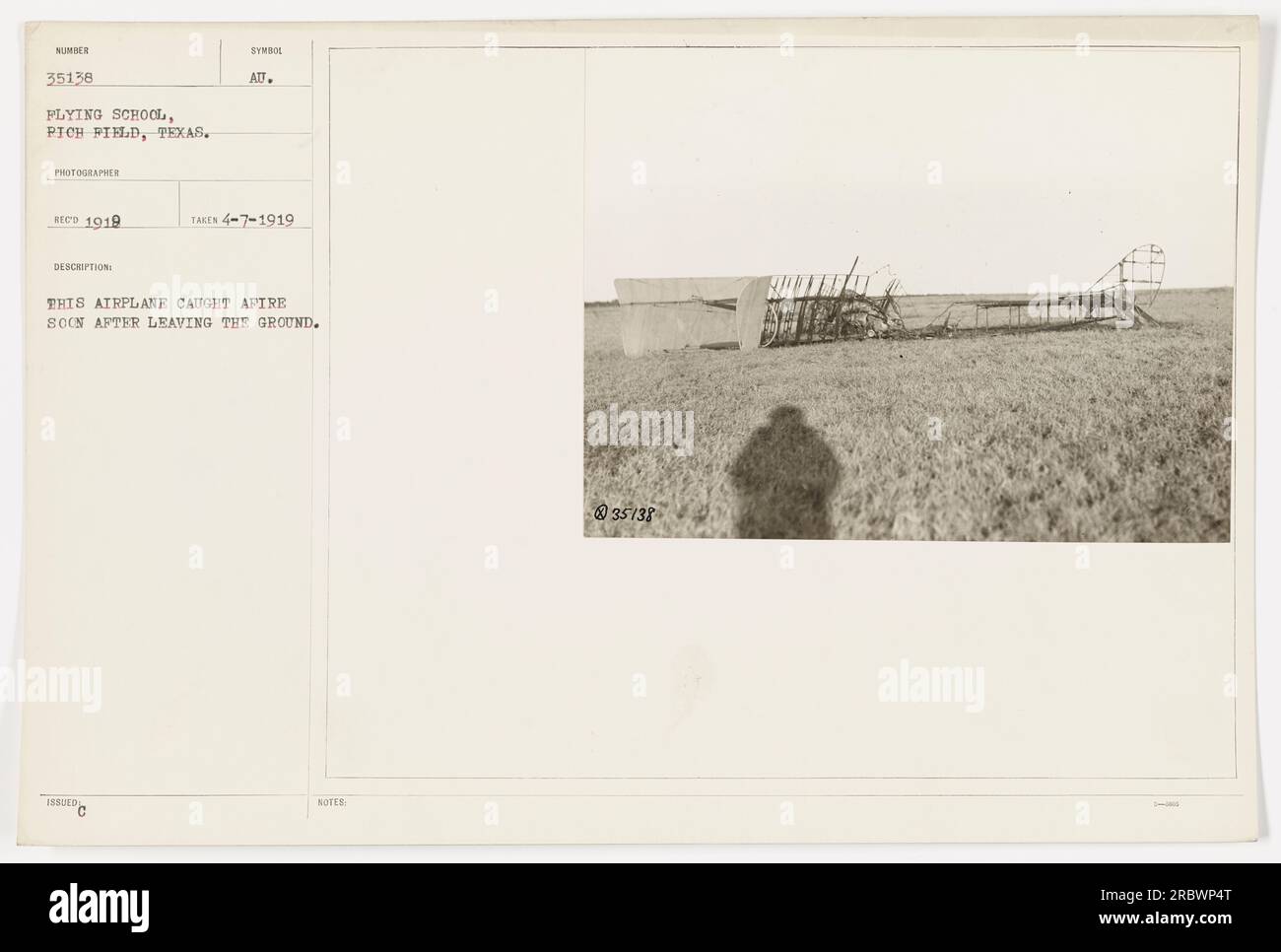 Caption: A photograph taken in 1919 at Pich Field, Texas, during World ...
