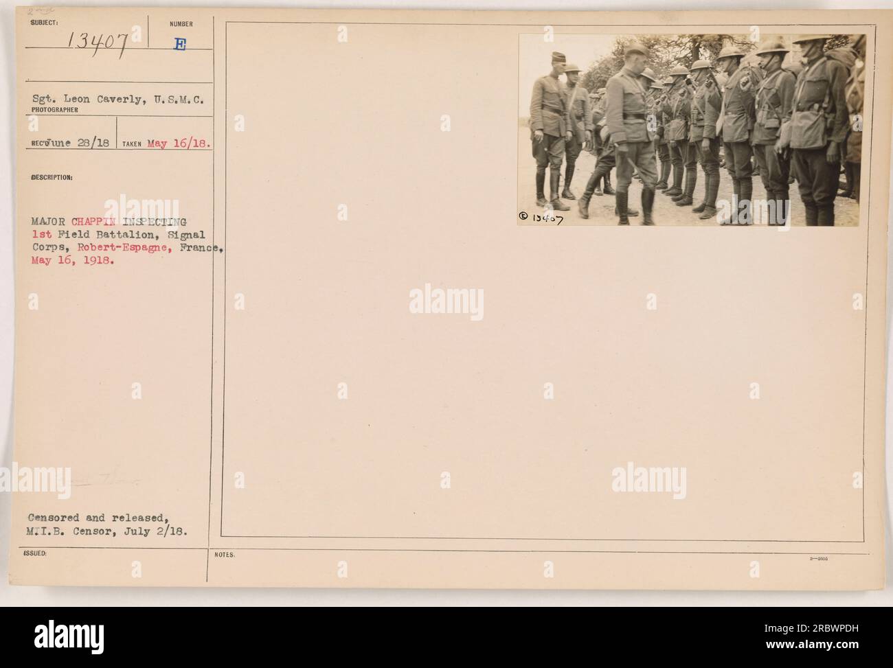 Major Chappin inspecting the 1st Field Battalion, Signal Corps in ...