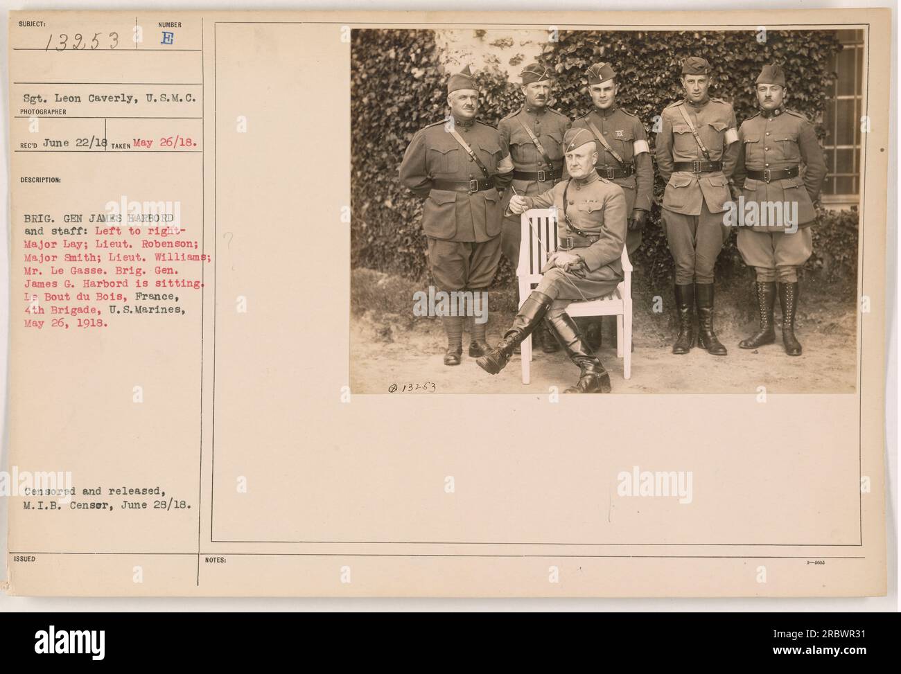 Brig. Gen James Harbord and his staff including Sgt. Leon Caverly are ...