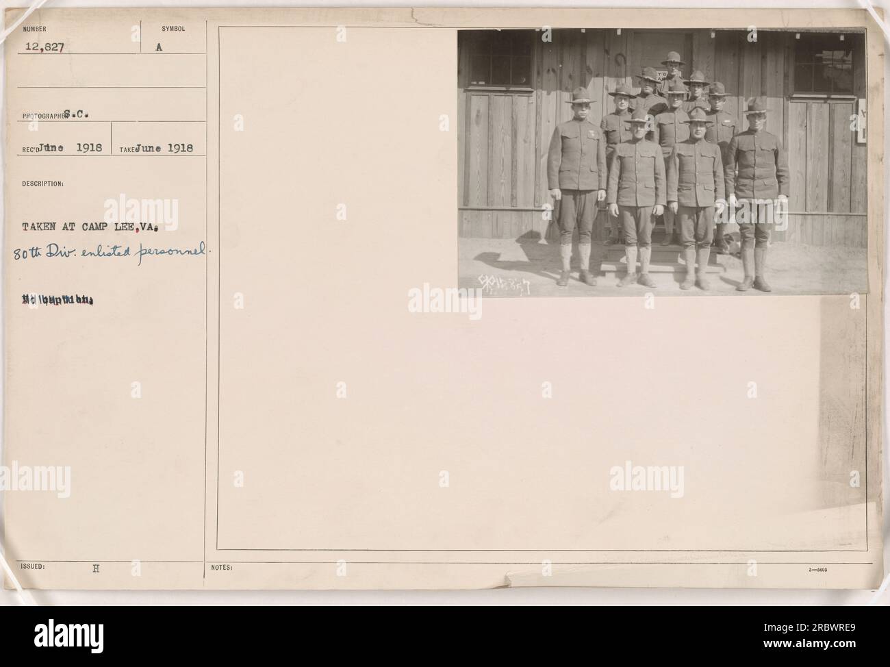 Enlisted personnel from the 80th Division at Camp Lee, Virginia in June ...