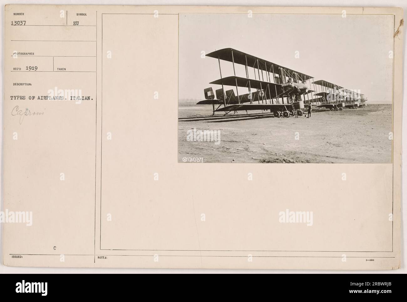 Image 13037 shows a number of Italian Caproni Ca.1 bombers lined up on ...