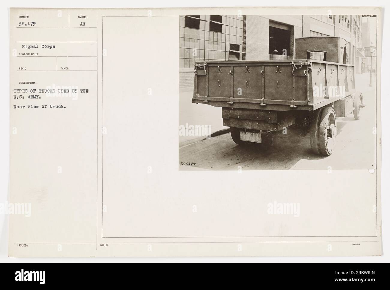 Rear view of a U.S. Army truck used during World War One. This image ...