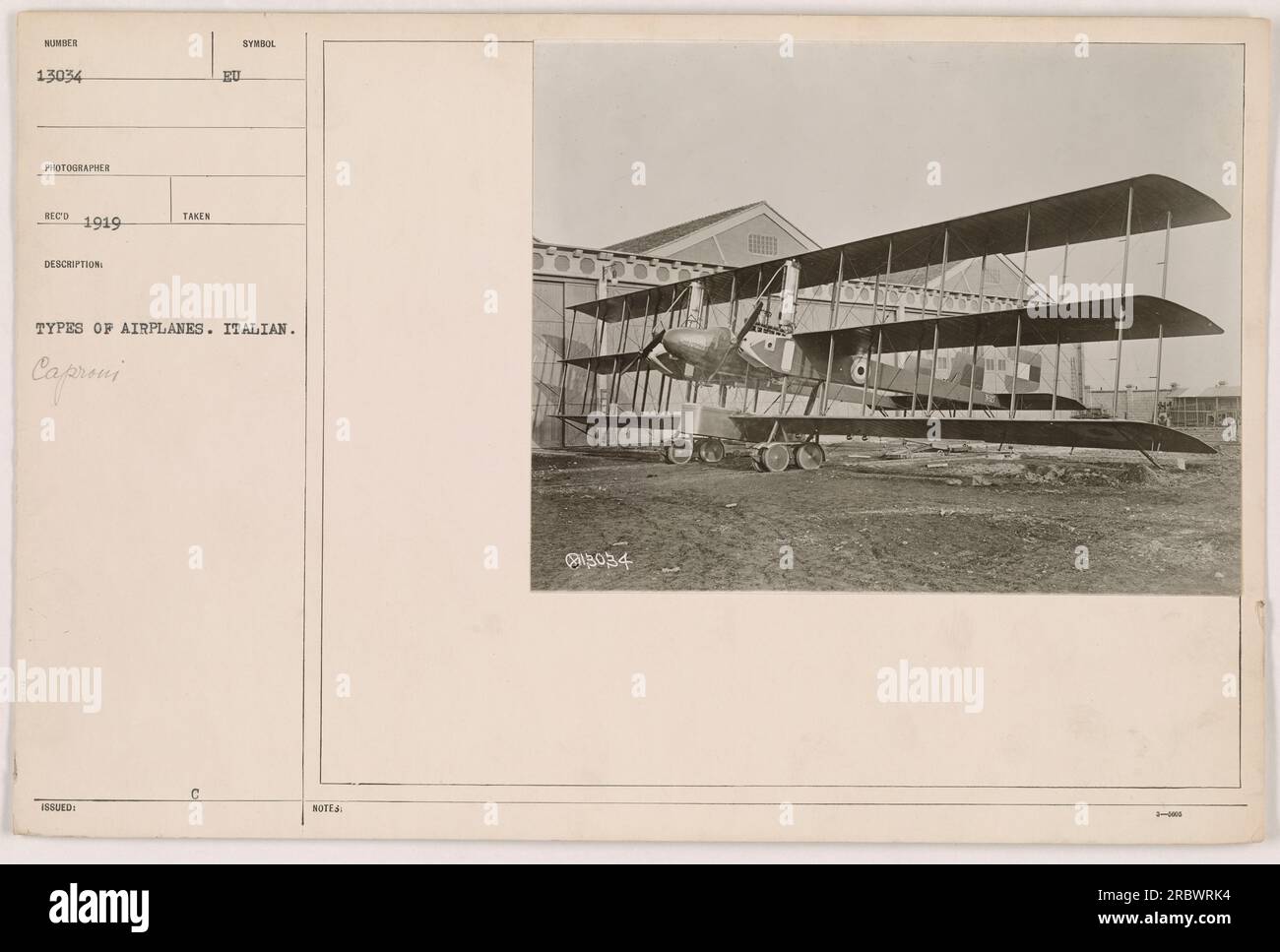 Image shows multiple Italian Caproni C-type airplanes lined up on a ...