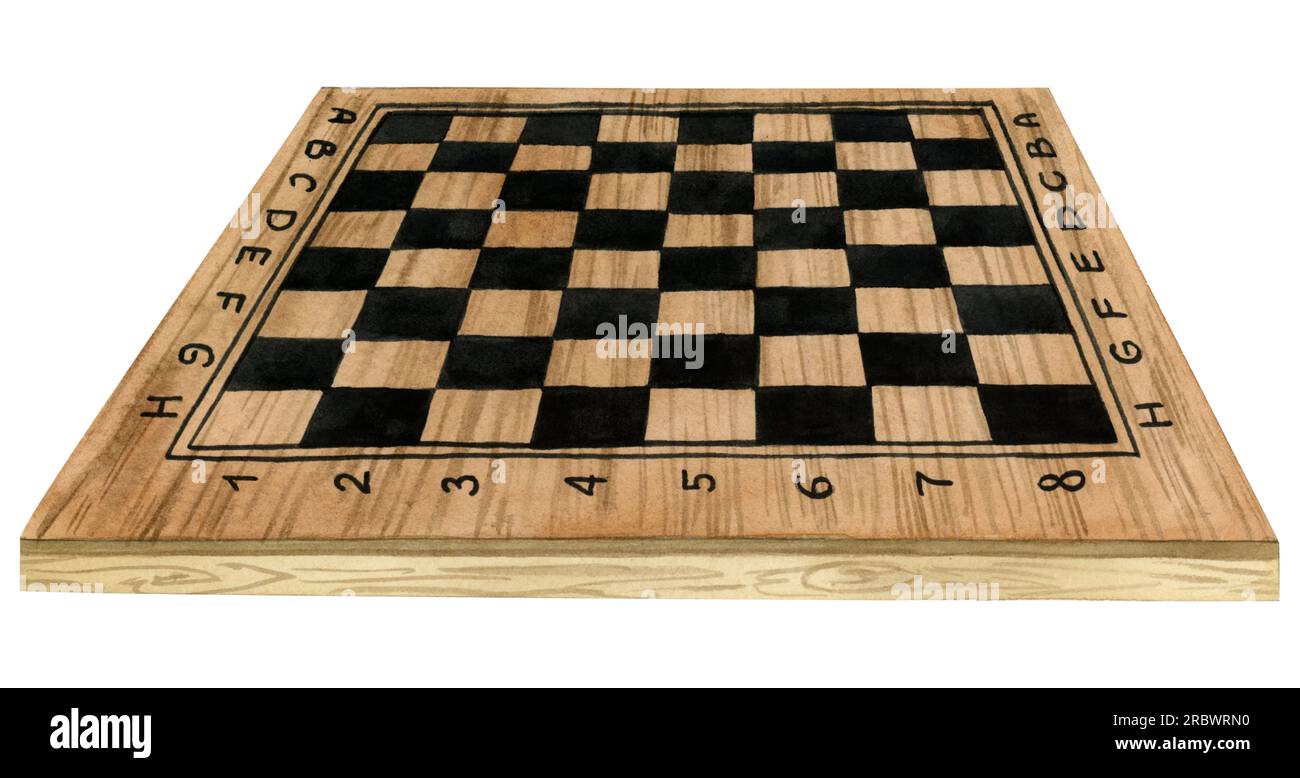 Wooden chess board side view watercolor illustration isolated on white ...