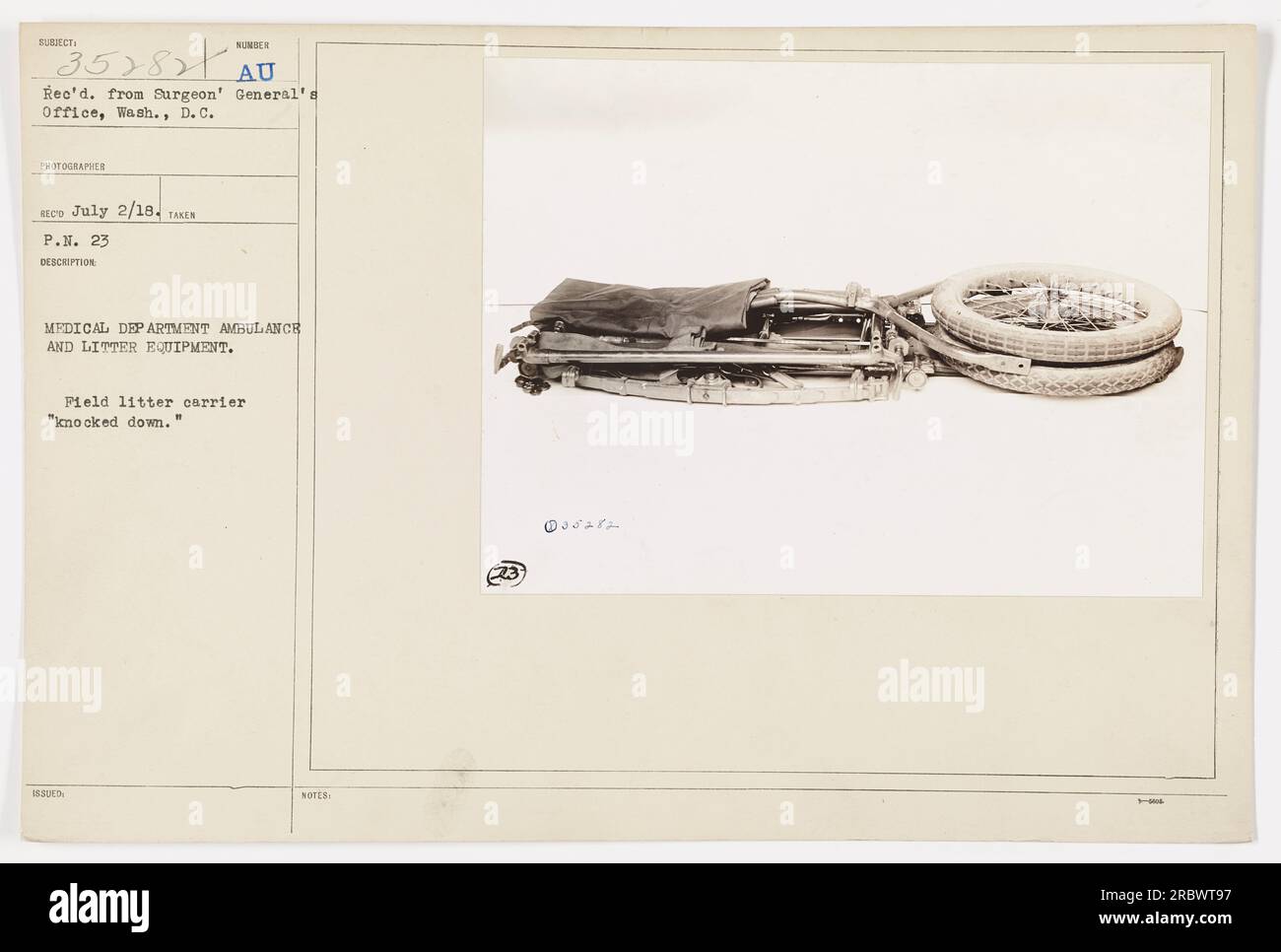 Image of a field litter carrier being disassembled. This equipment is ...