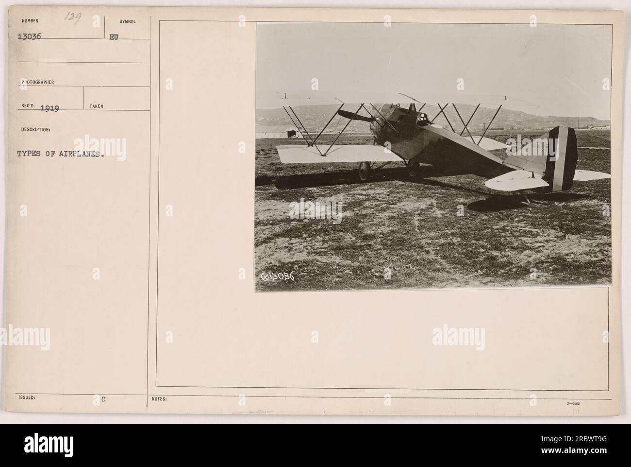 Photograph taken in 1919 showing various types of airplanes used during ...