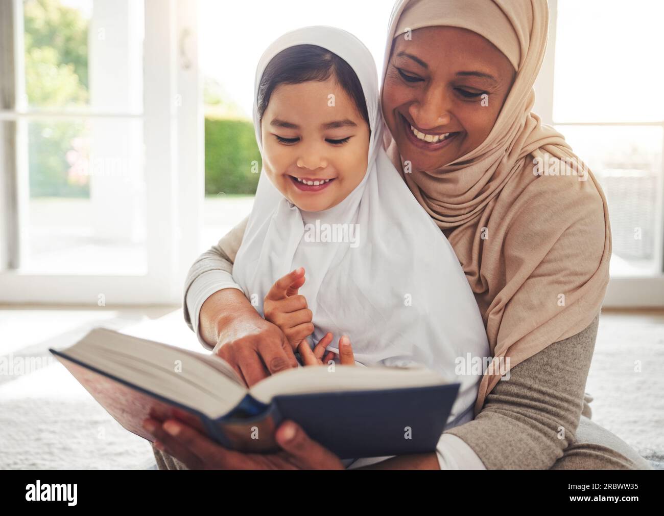 Quran, Muslim child or happy grandmother reading for learning, Islamic ...
