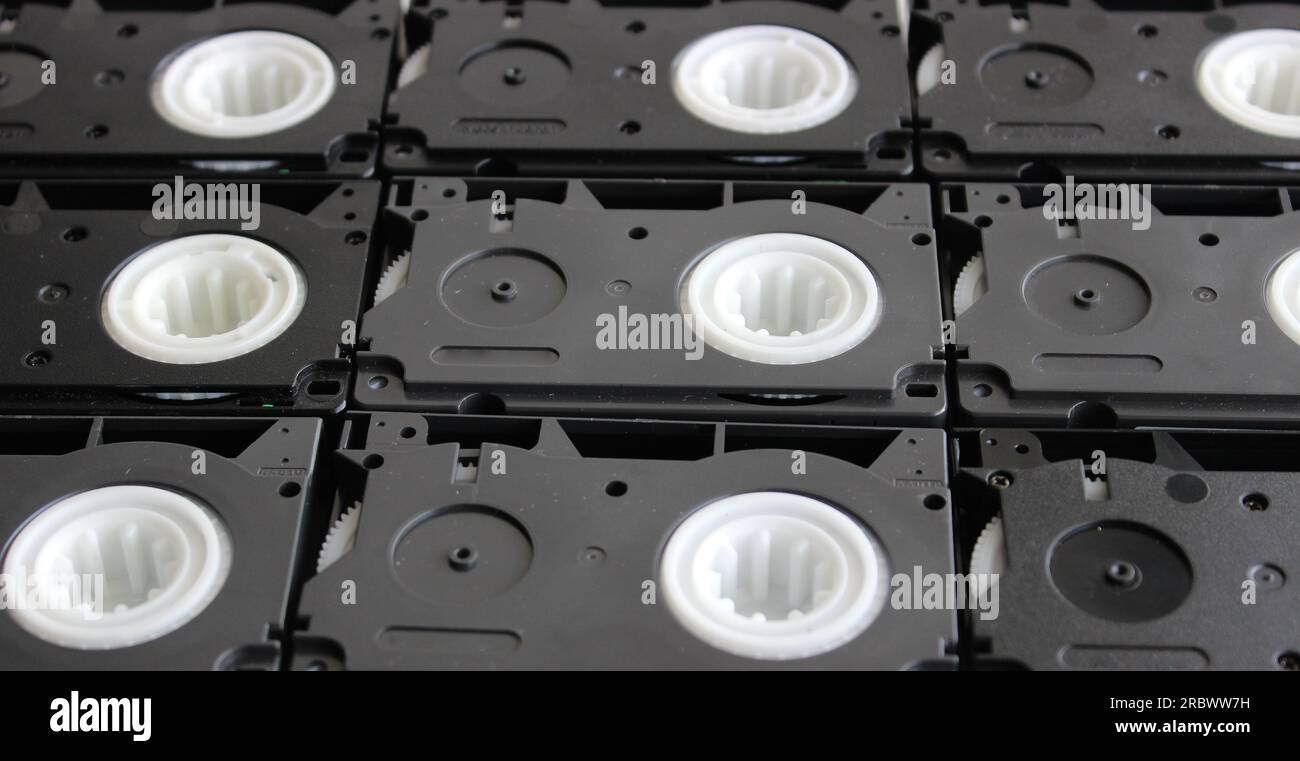 Angle View Of Even Rows Of Old Compact VHS Cassettes Stock Photo For ...