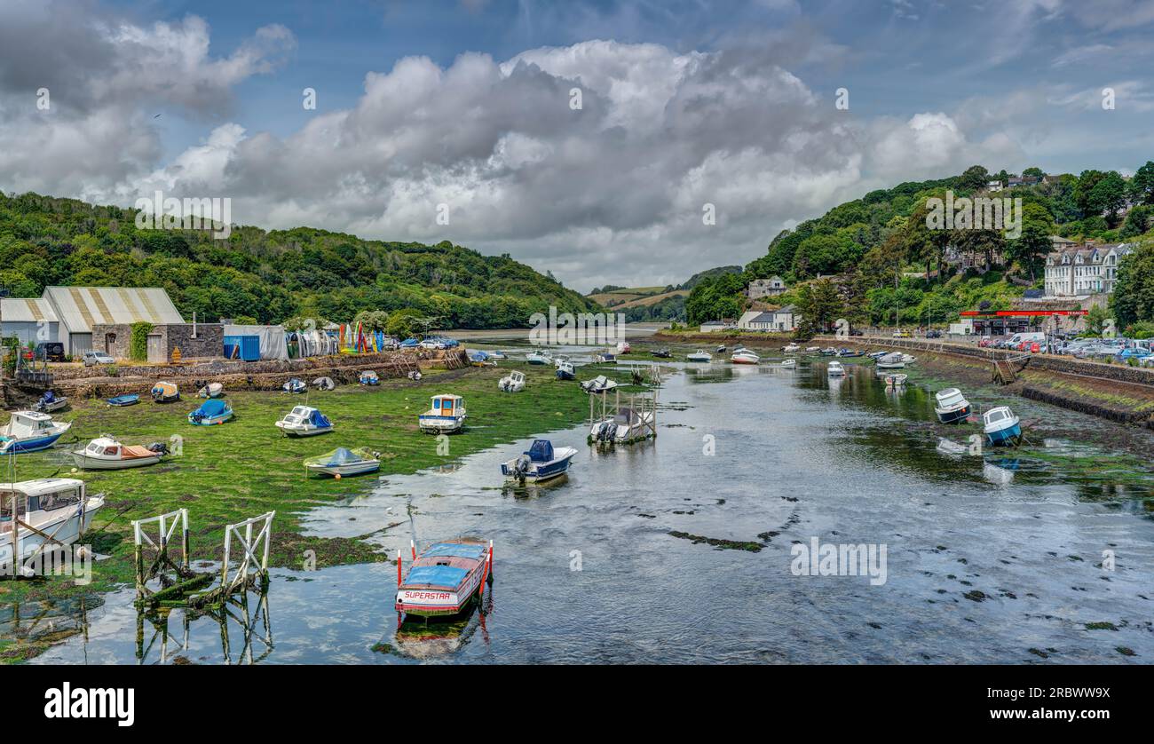 A wide panoramic landscape taken from the bridge across the Looe ...