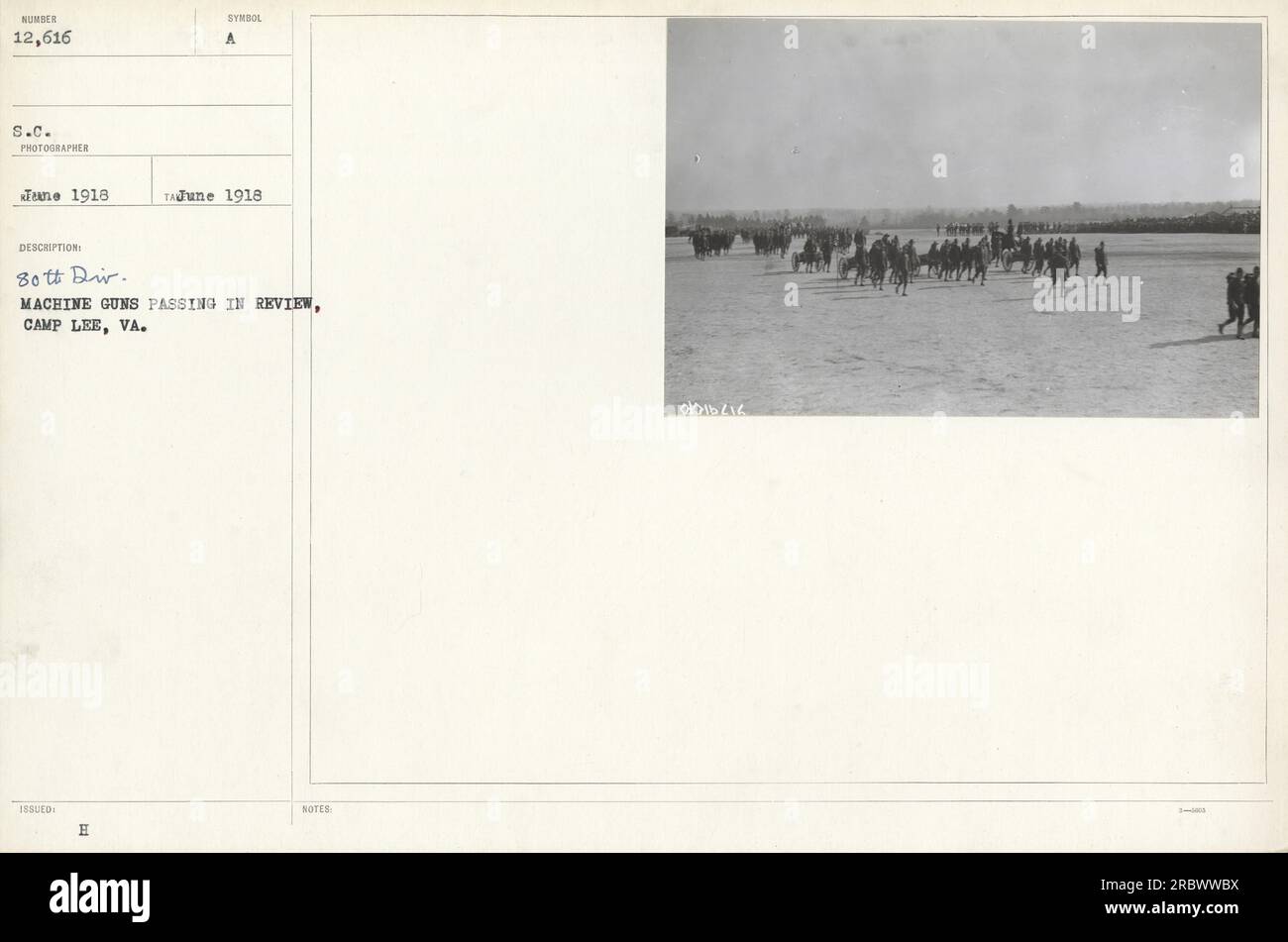 A photo taken in June 1918 at Camp Lee, Virginia, showing a line of ...