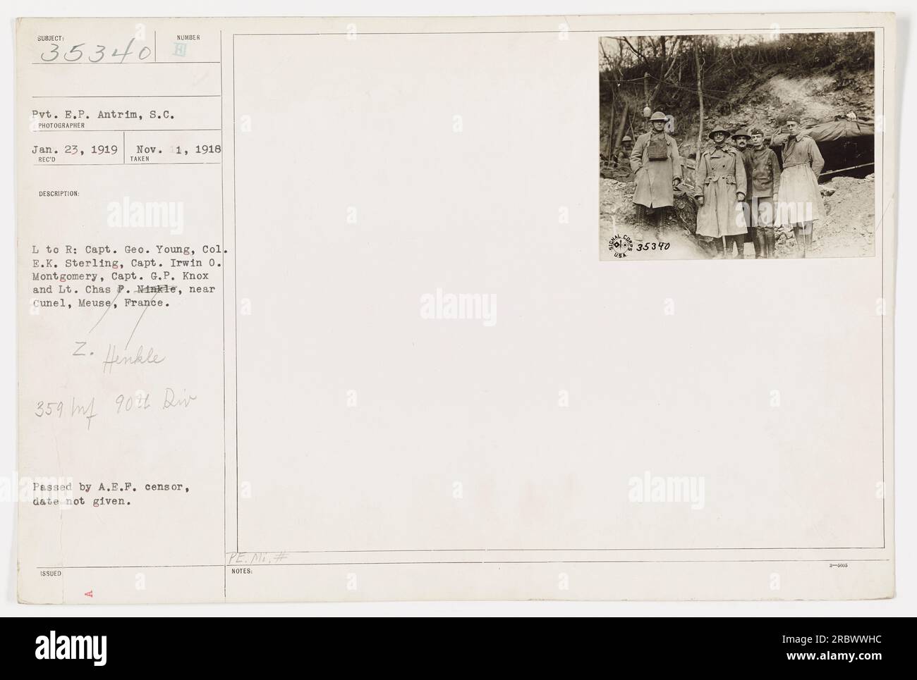 Group of military officers standing together near Cunel, Meuse, France ...