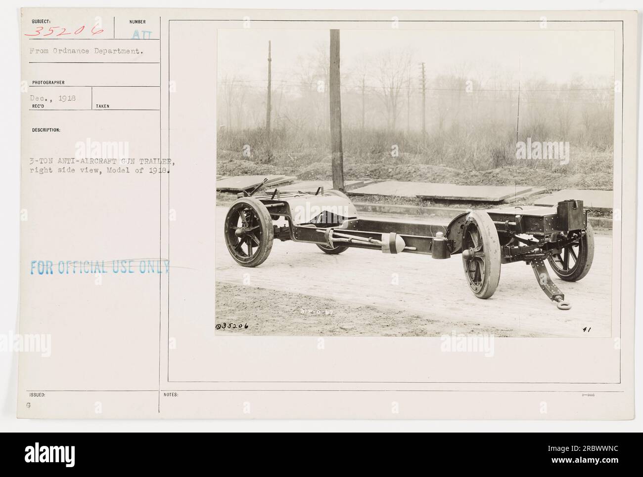 A right side view of the Model 1918 3-ton anti-aircraft gun trailer ...