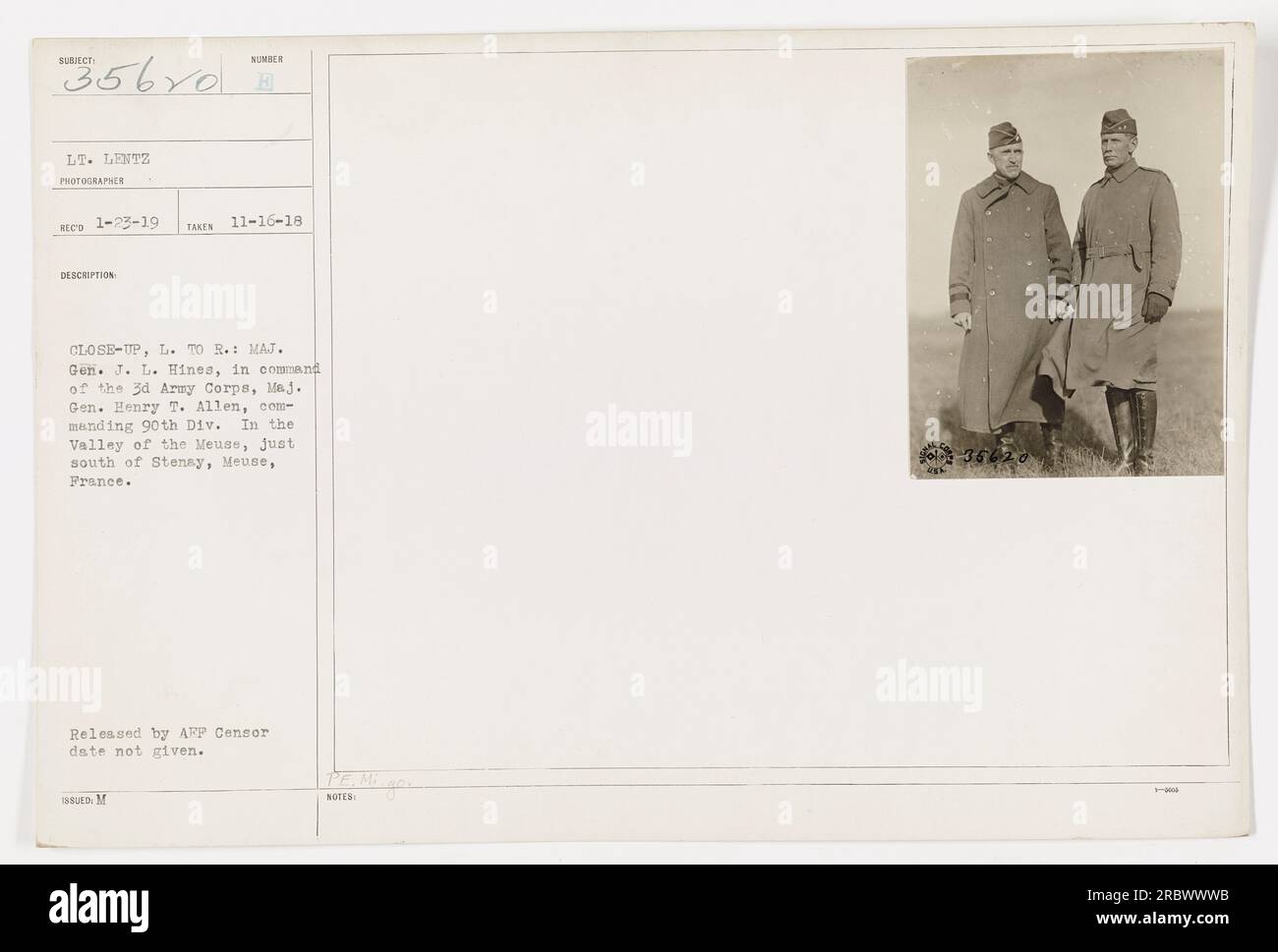 Major General J. Hines and Major General Henry T. Allen, commanding 3rd ...