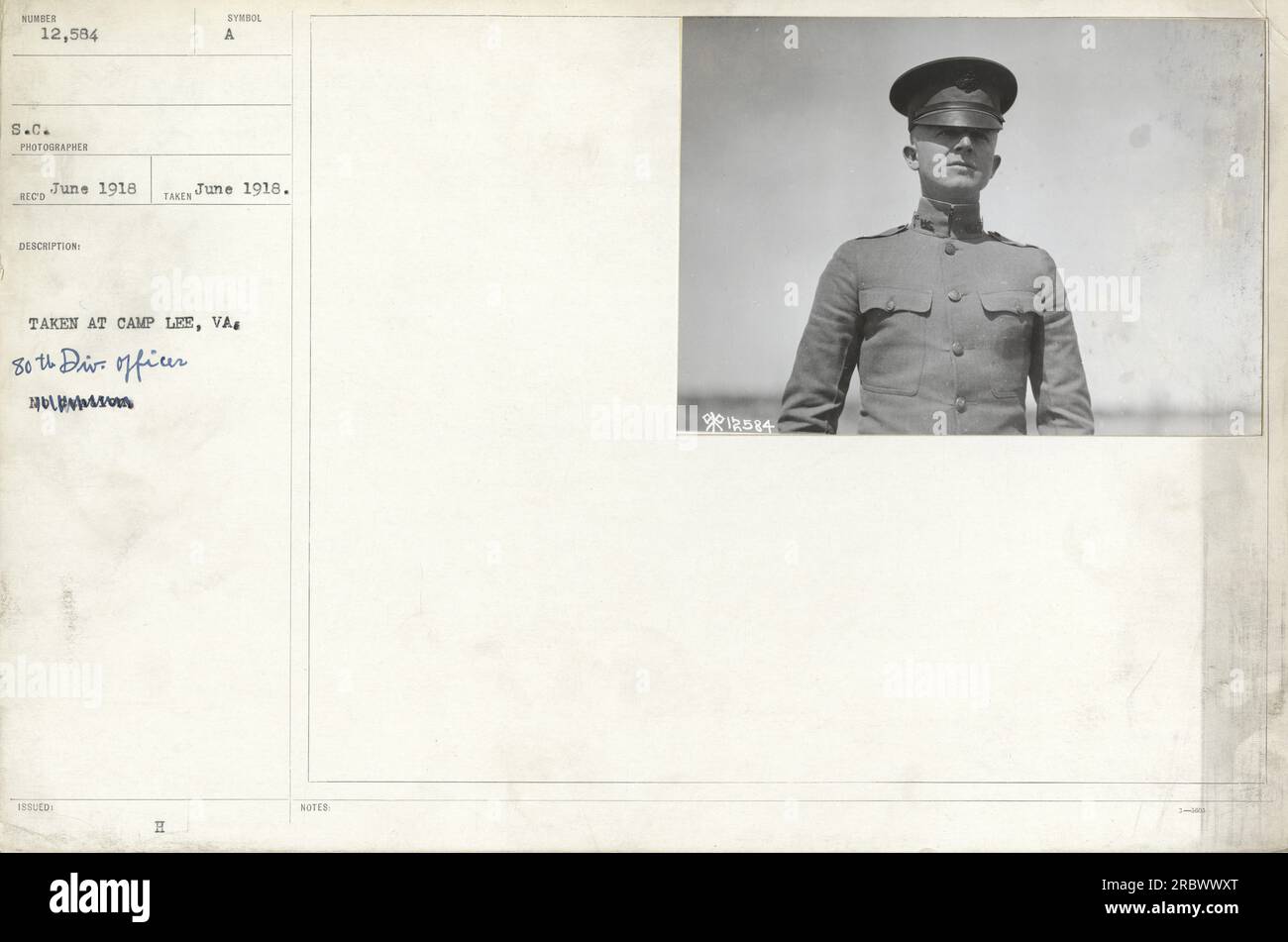 Officer of the 80th Division at Camp Lee, VA in June 1918. Captured in ...