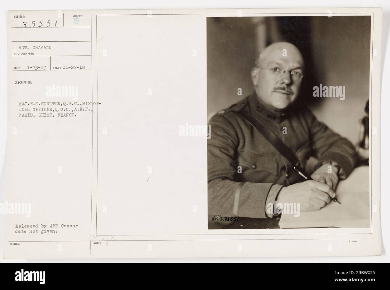 Historical officer, Major E.K. Coulter of the Quartermaster Corps, A.E ...