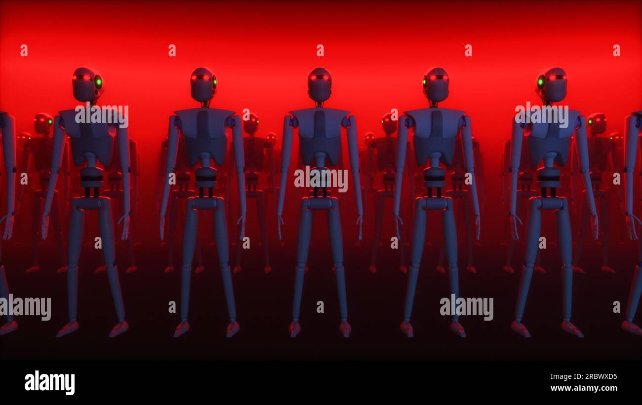 a warehouse full of robots (3d rendering Stock Photo - Alamy