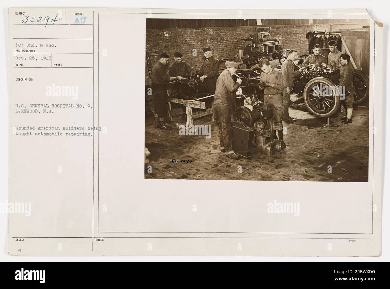 Wounded American soldiers being taught automobile repairing at U.S ...