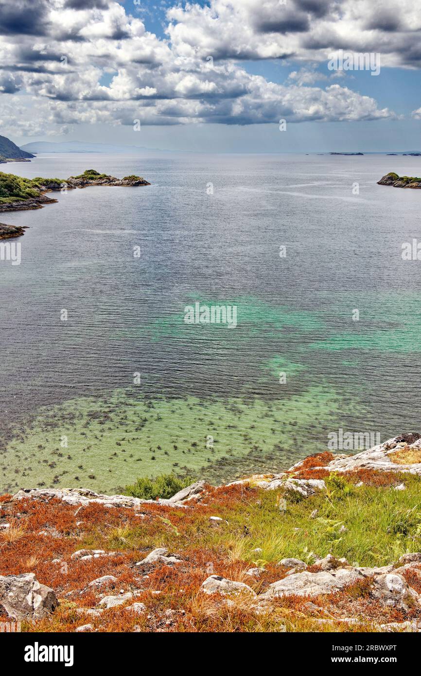 Loch Nan Uamh looking towards Isle of Eigg west coast Scotland mid ...