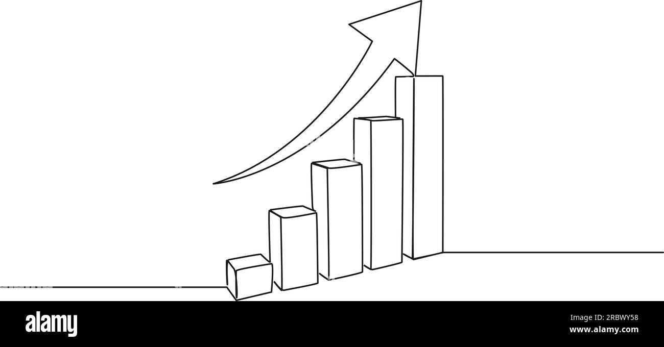 continuous single line drawing of business chart with arrow, growth and ...