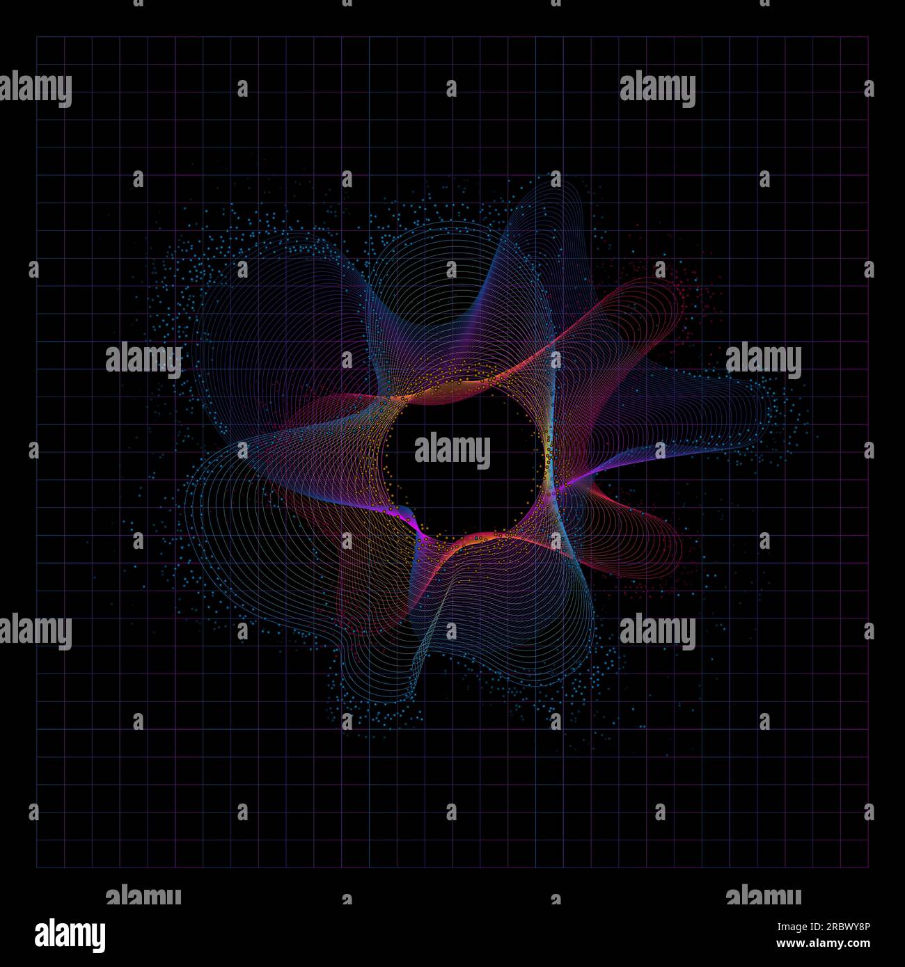 Dark abstract background with glowing wavy tunnel. Shiny moving lines ...
