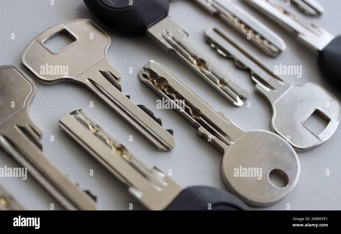 Variety Designed Keys For Lock Laid Out Blade To Blade Isolated On ...