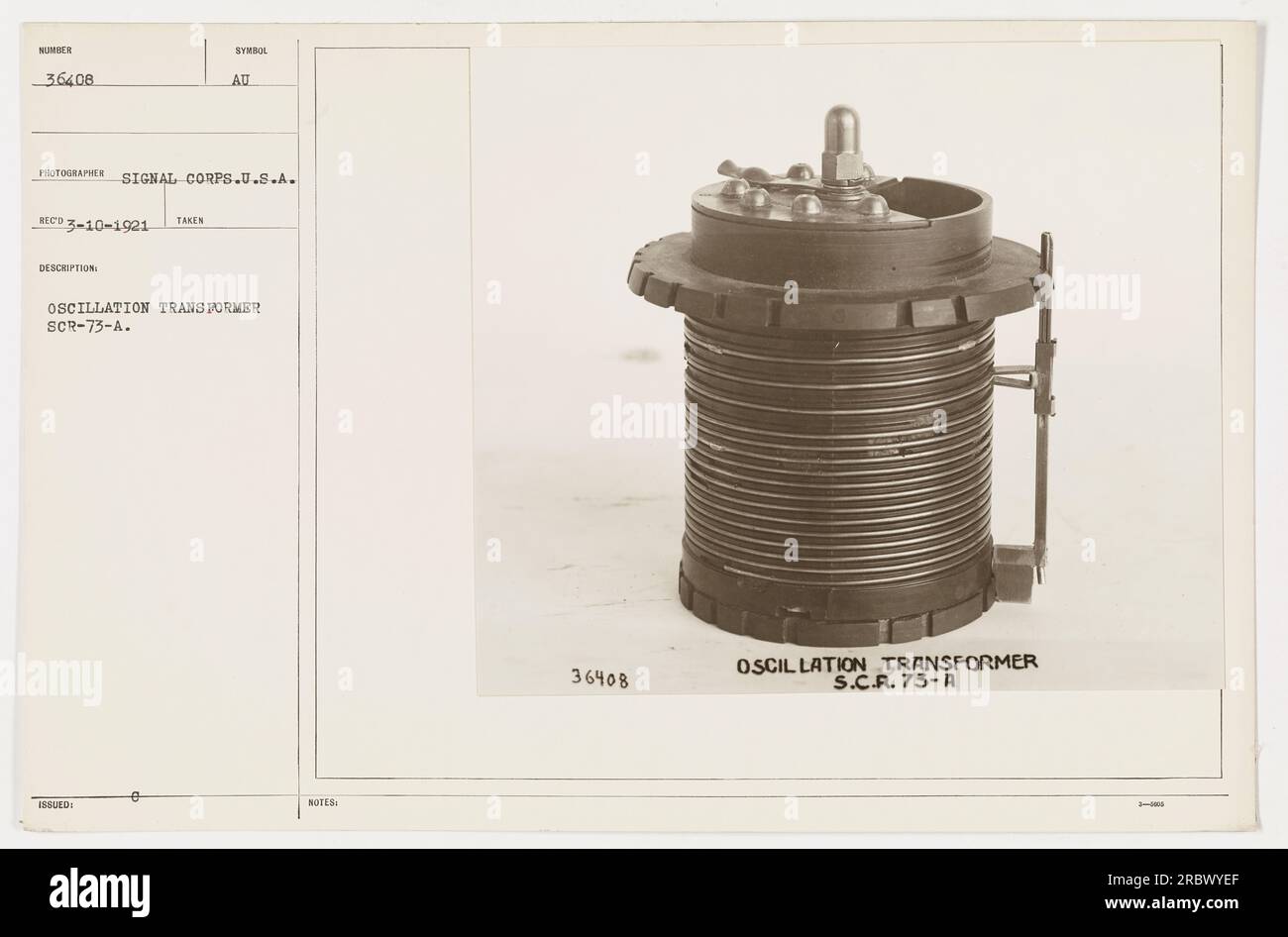 A photograph of an oscillation transformer, model SCR-75-A, used by the ...