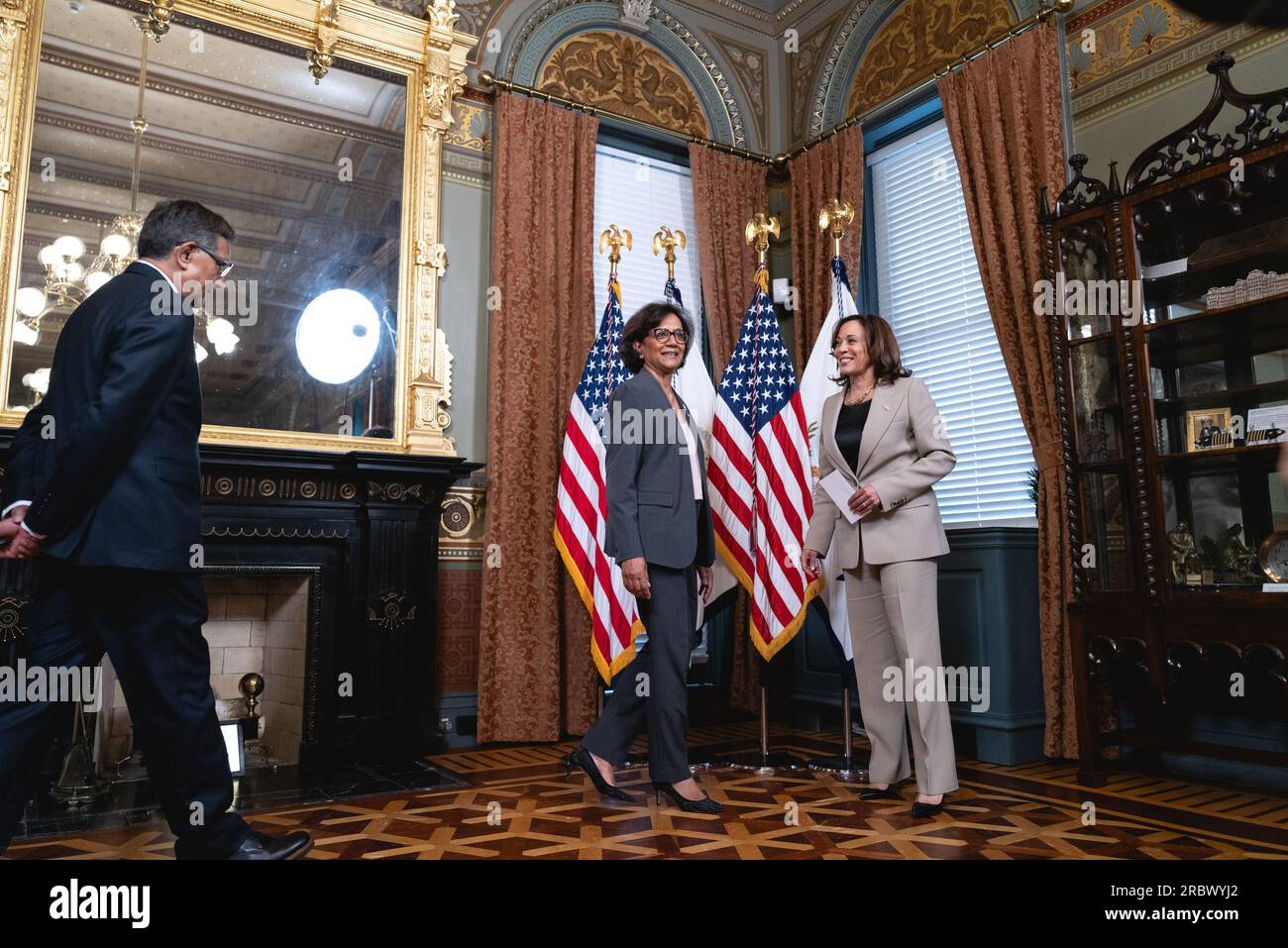 United States Vice President Kamala Harris walks into the Vice ...