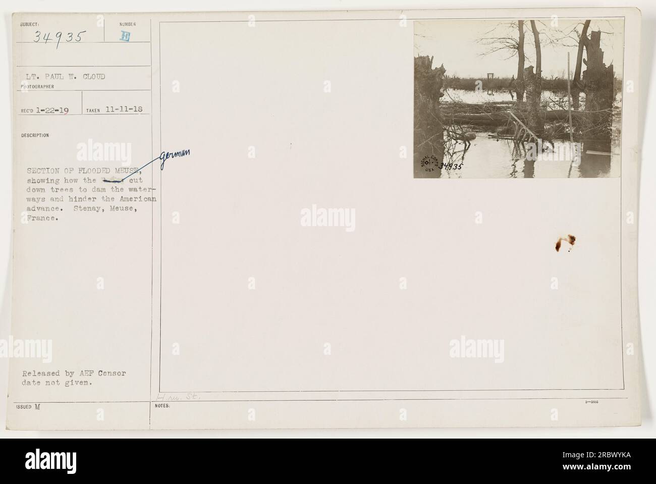 "Image 34935 depicts a flooded section of the Meuse River in Stenay ...