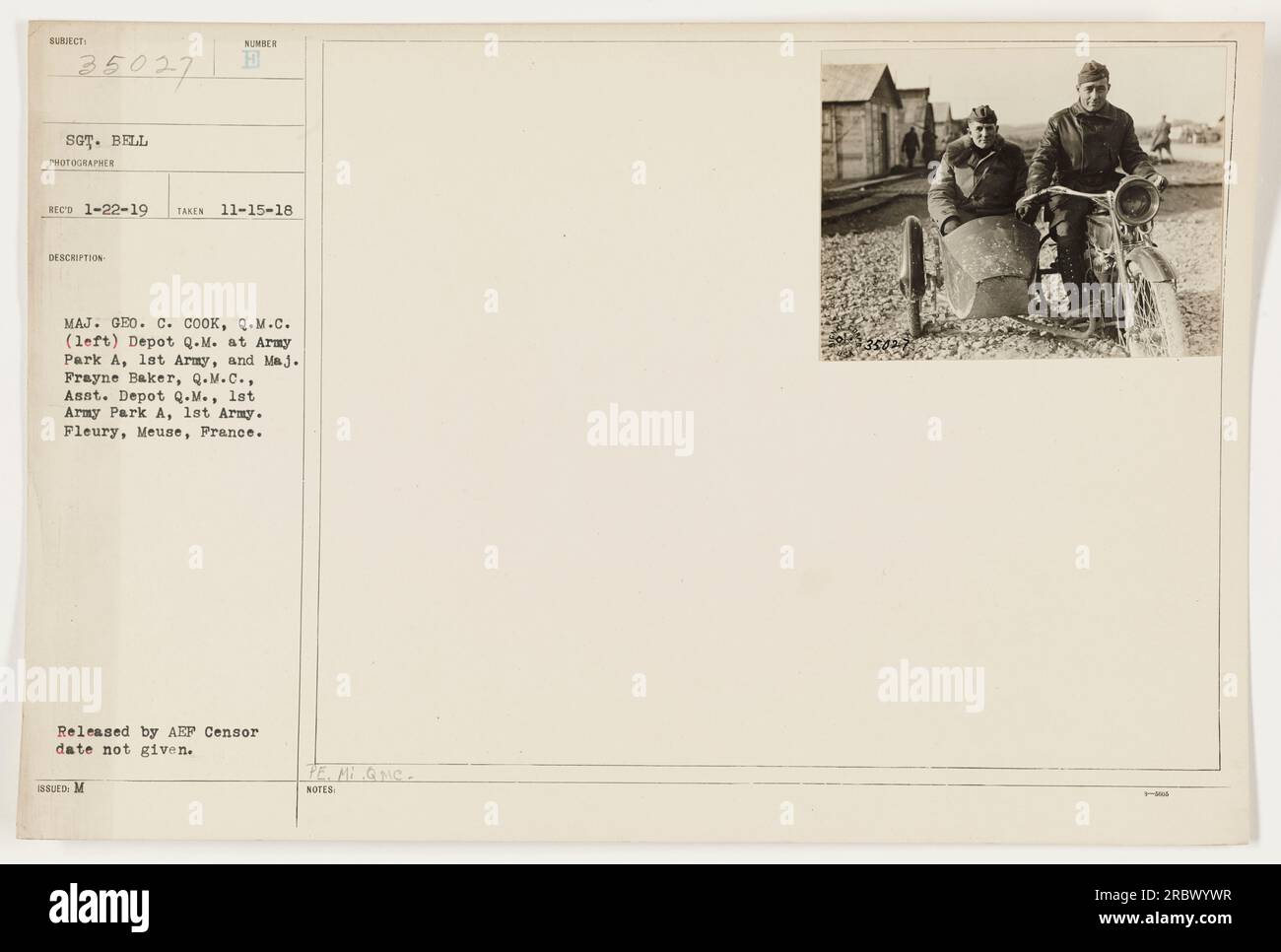 Caption: Major George C. Cook, Depot Q.M. at Army Park A, 1st Army, and ...