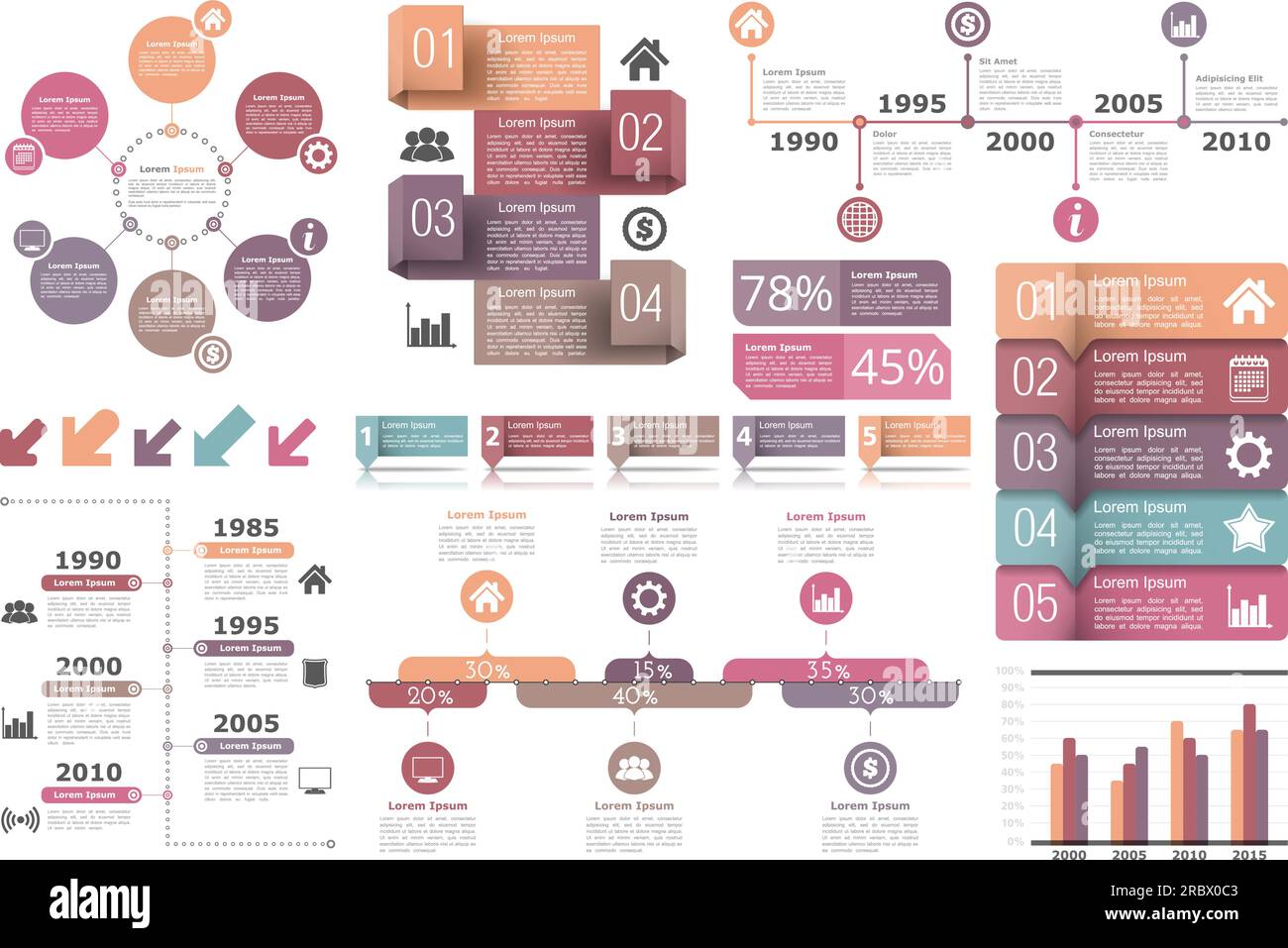 Set Of Infographic Elements Circle Diagram Timelines Arrows Diagram With Percents Bar