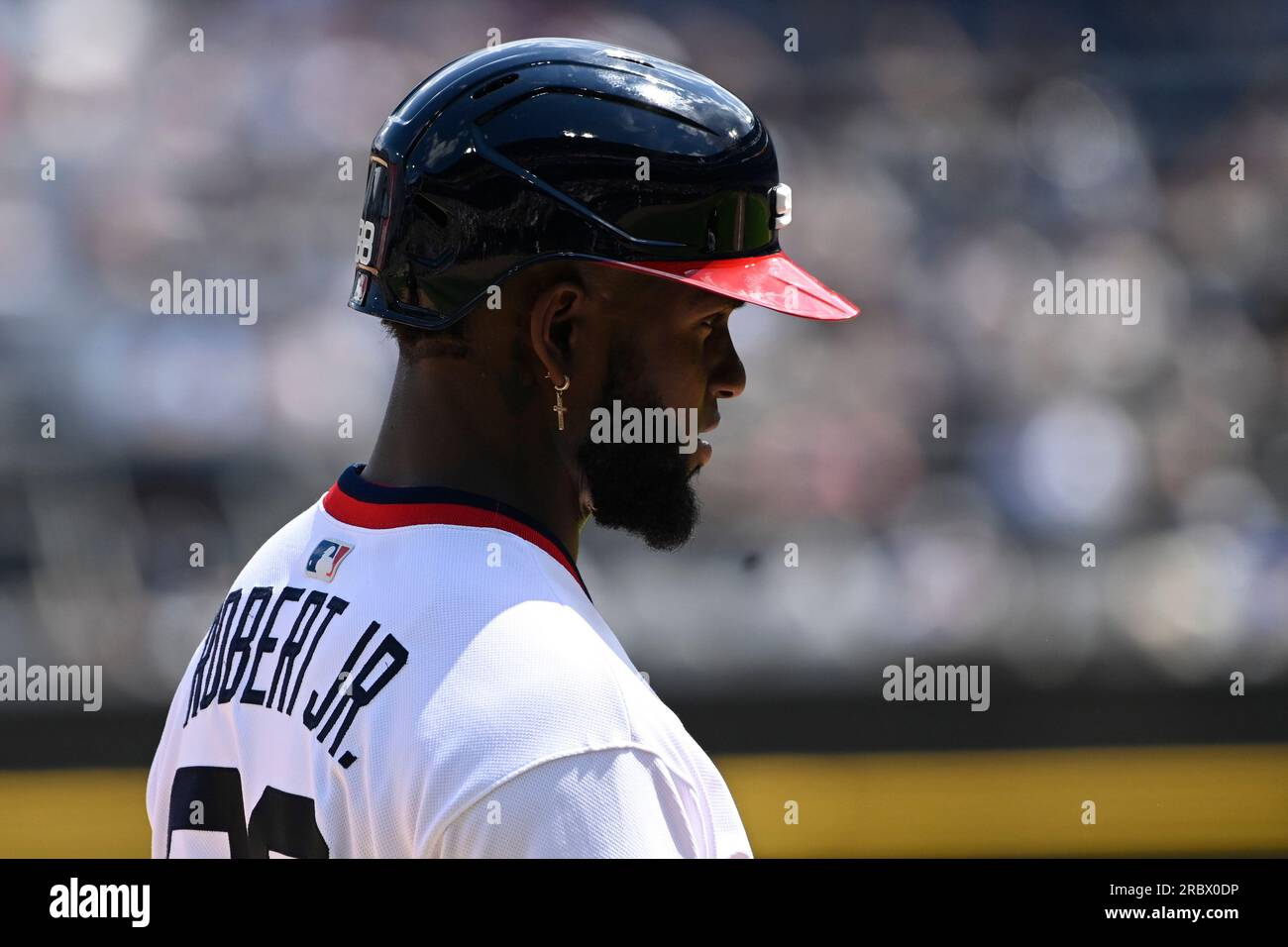 Chicago White Sox center fielder Luis Robert Jr. looks on during the ...