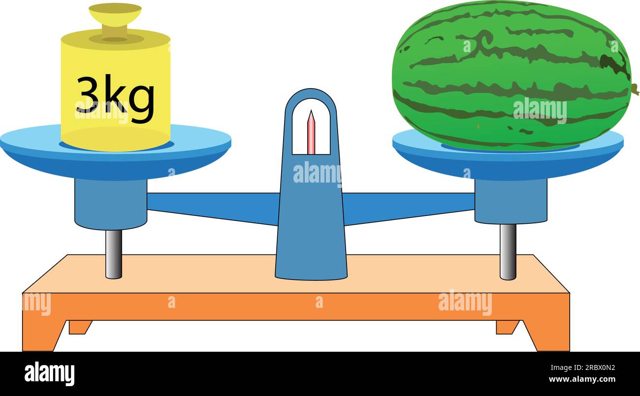 balance Scale. Watermelon and 3kg. scales in balance, an imbalance of ...