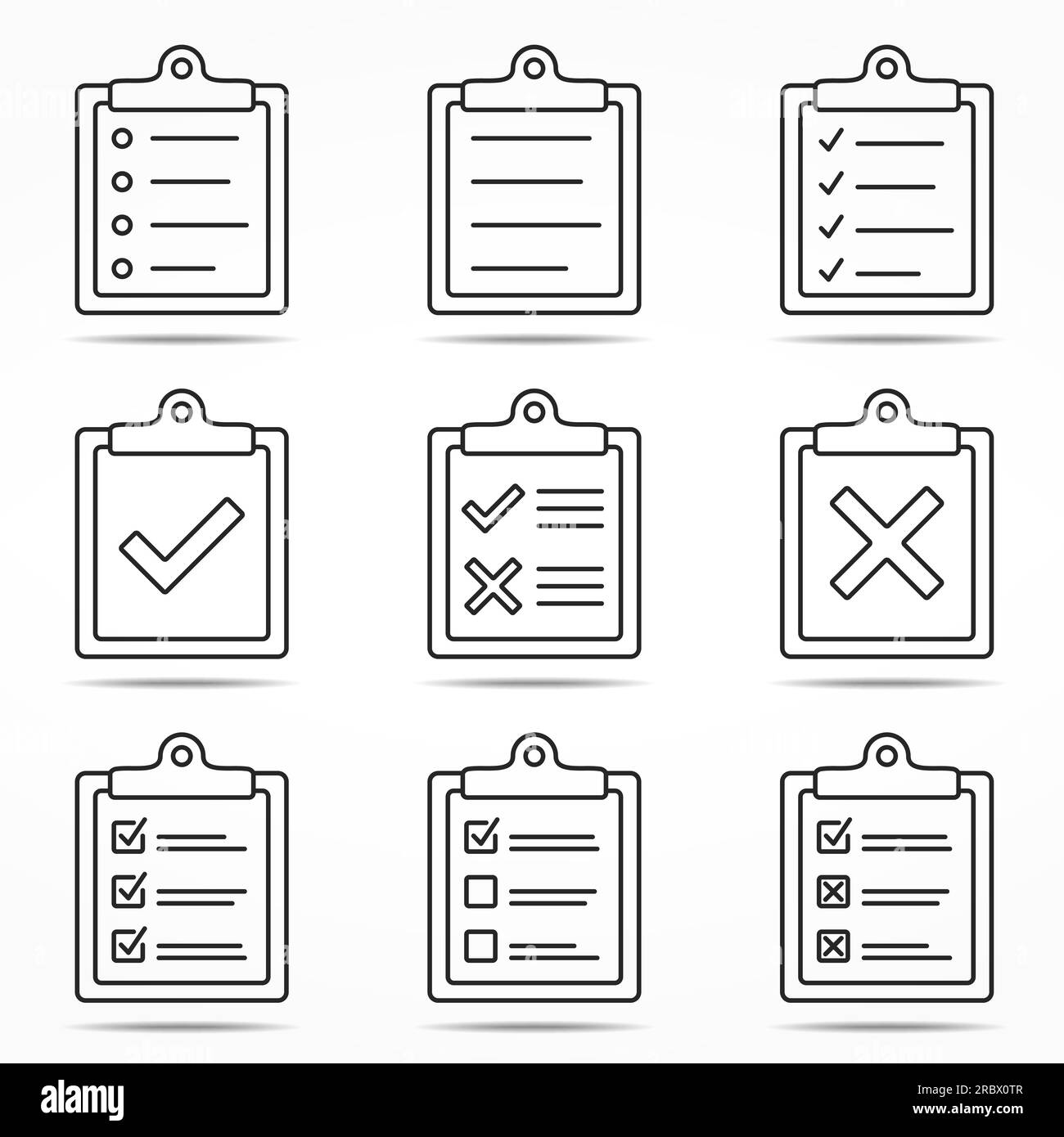 Clipboard Icons With Check And Cross Symbols Minimal Line Style Vector Eps10 Illustration