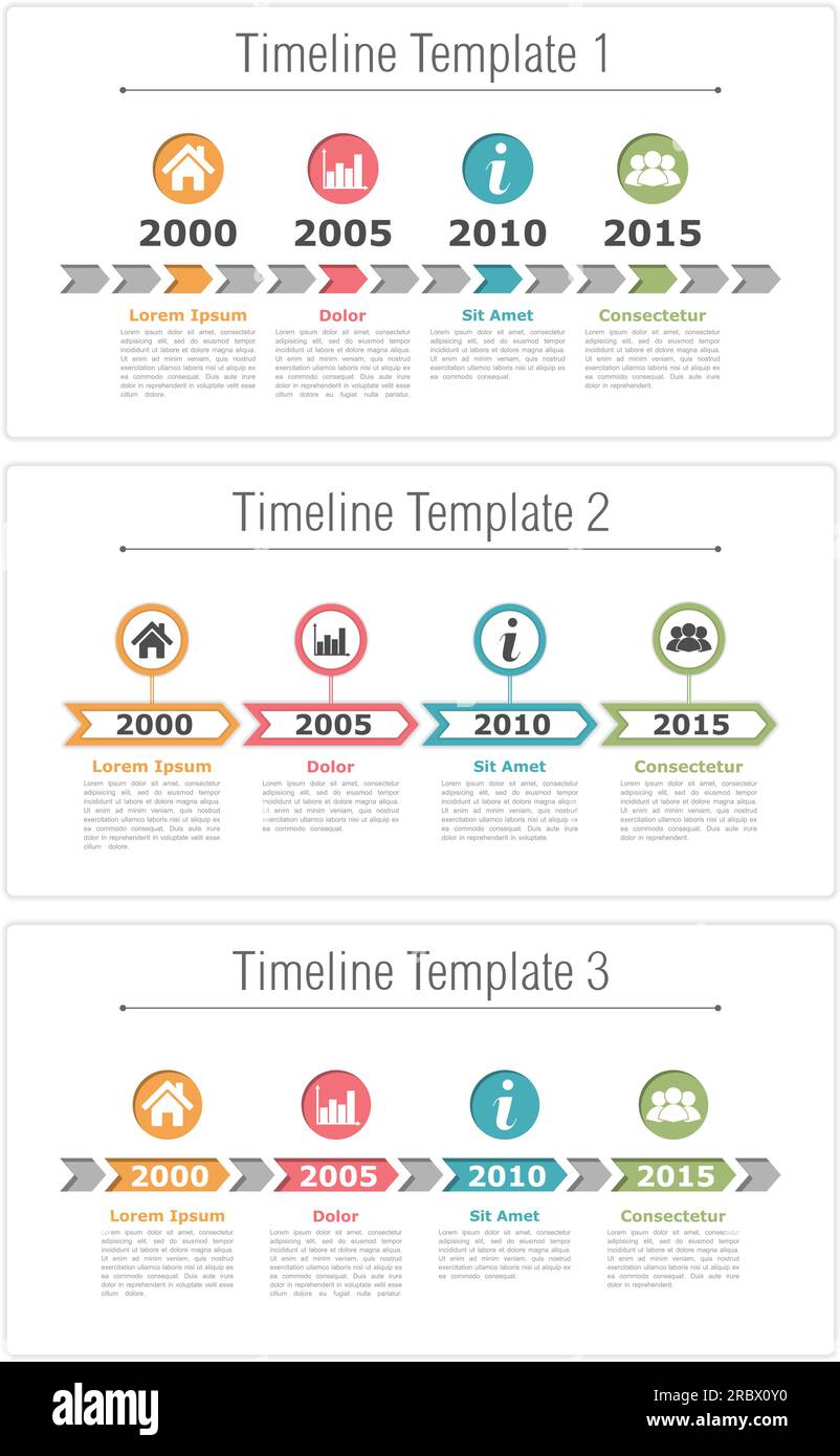 Three timeline templates with arrows, vector eps10 illustration Stock ...