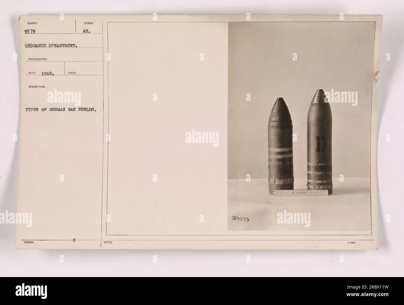 This image shows a collection of German gas shells that were captured ...