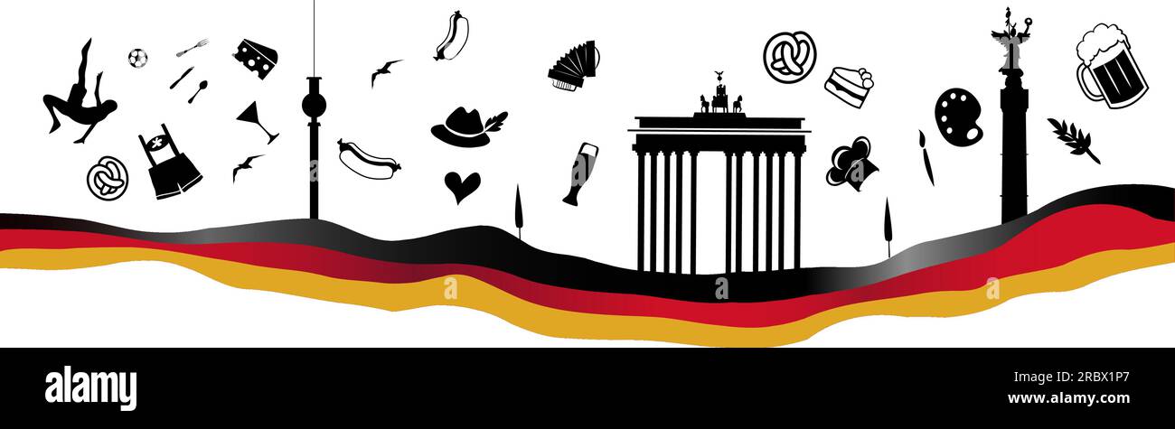 germany travel banner with symbol element on Waving flag Stock Vector ...
