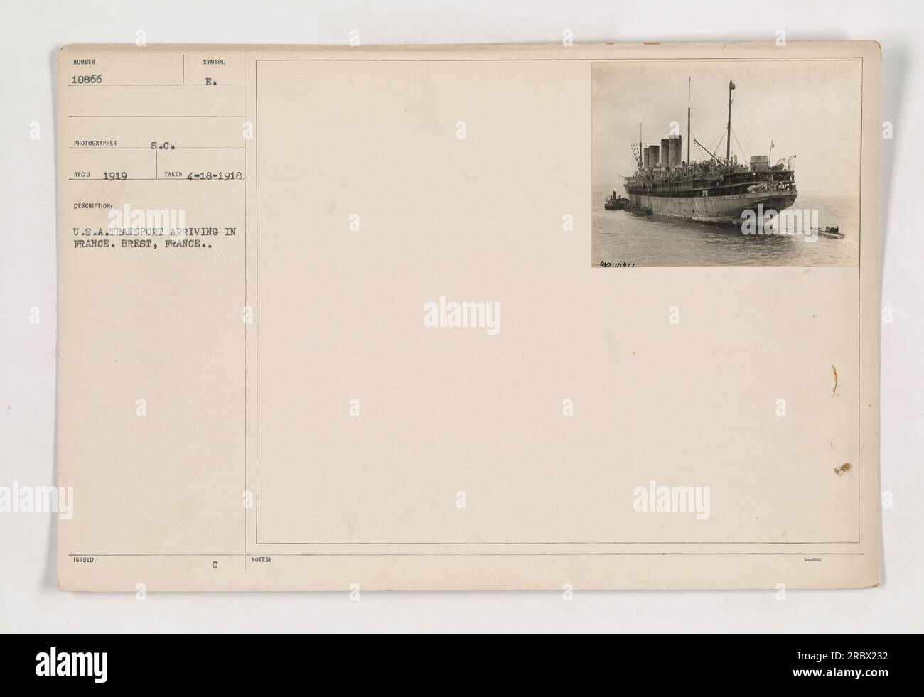 U.S. Army transport ship arriving in Brest, France during World War One ...